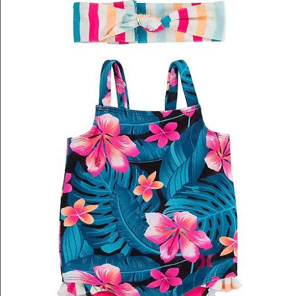 Hurley | Swim | Hurley Baby Girls One Piece Swimsuit With Headband ...